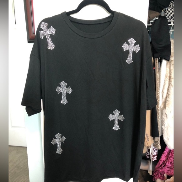 SHEIN | Tops | Rhinestone Cross Shirt | Poshmark
